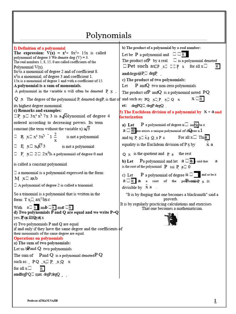 The Polynomials Course Summary 1 | PDF | Polynomial | Applied Mathematics