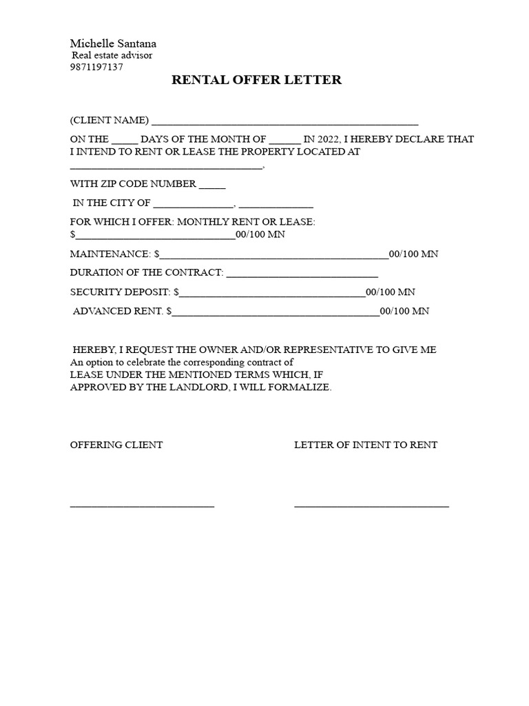 Rental Offer Letter Template | PDF