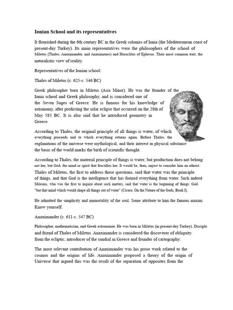 Ionian School: Key Philosophers and Ideas | PDF | Pythagoras | Neoplatonism