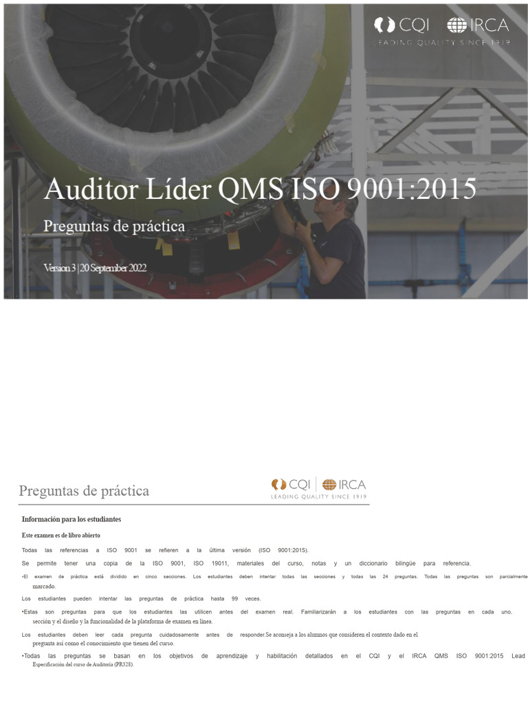 7.0 Preguntas de Práctica para Auditor Líder Del SGC ISO 9001 v3 ...