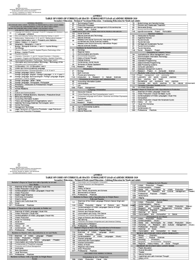 Salta Education Curriculum Codes 2019 | PDF | Science | Social Sciences
