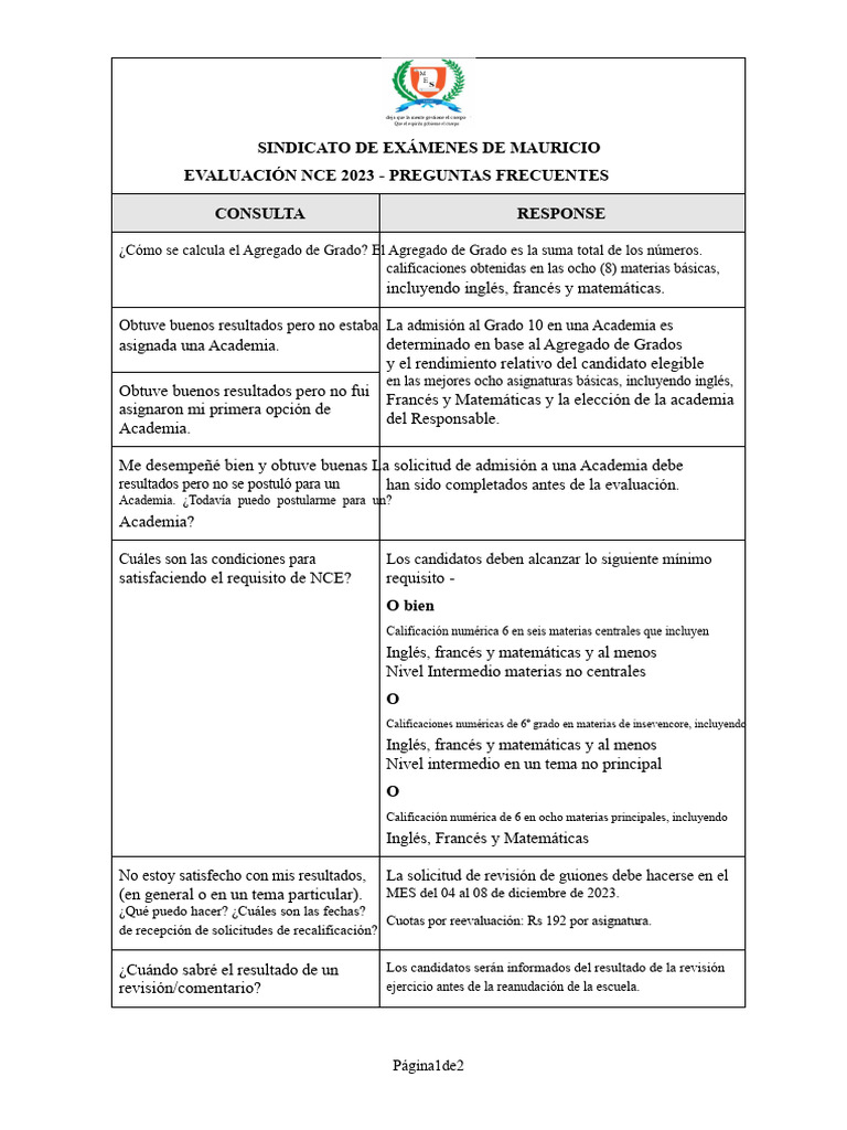 NCE 2023 FAQ Actualizado | PDF