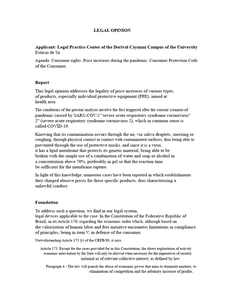 Legal Opinion Consumer Law | PDF | Personal Protective Equipment