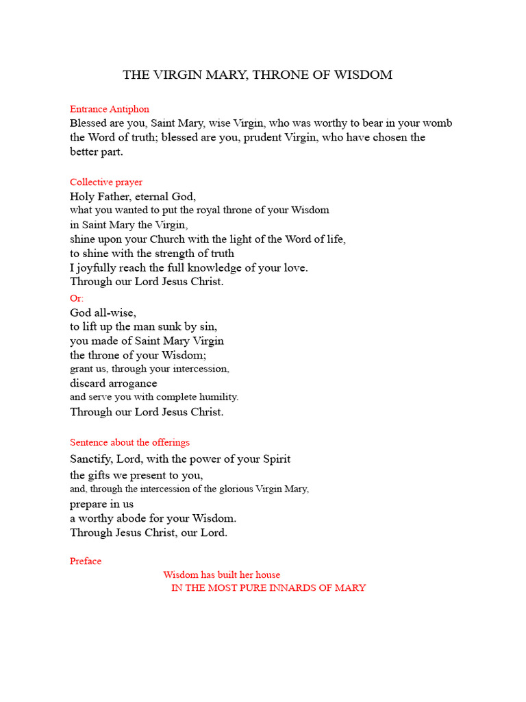 The Virgin Mary, Throne of Wisdom | PDF