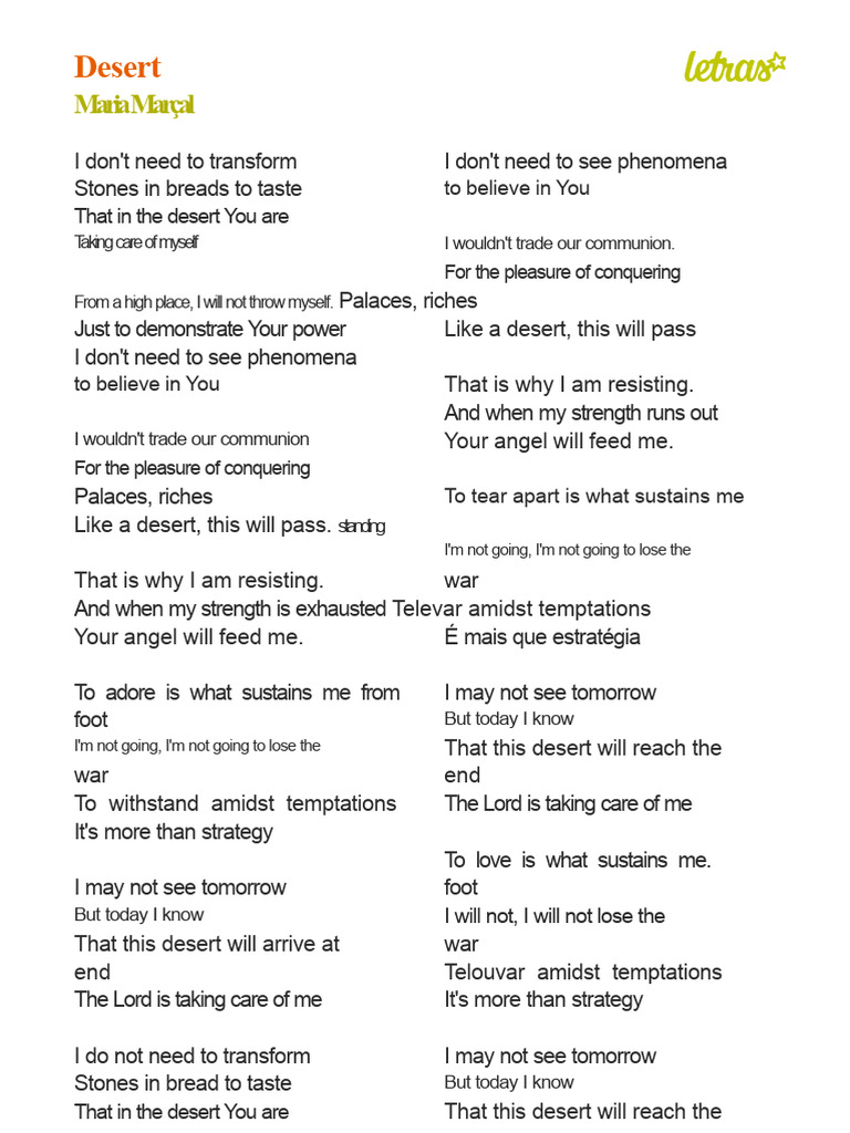 Maria Marçal's "Desert" Lyrics Analysis | PDF