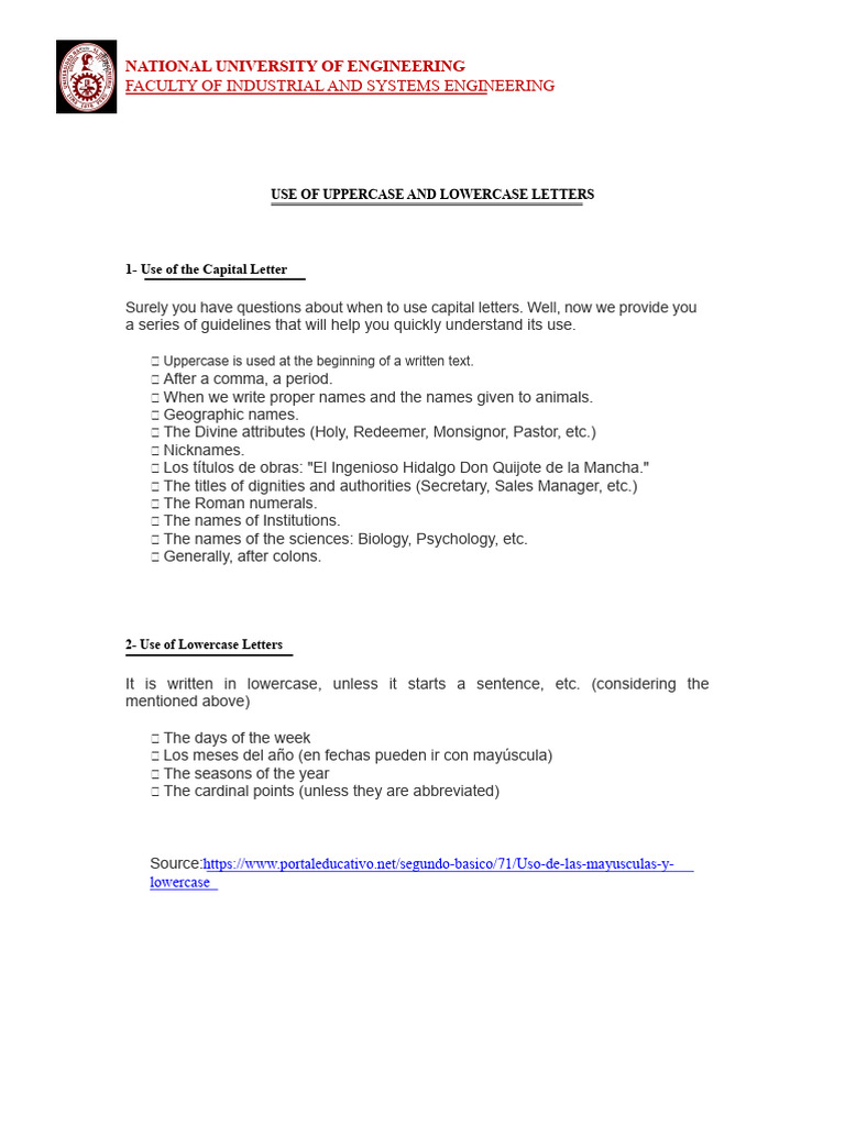 Use of Uppercase and Lowercase Letters | PDF