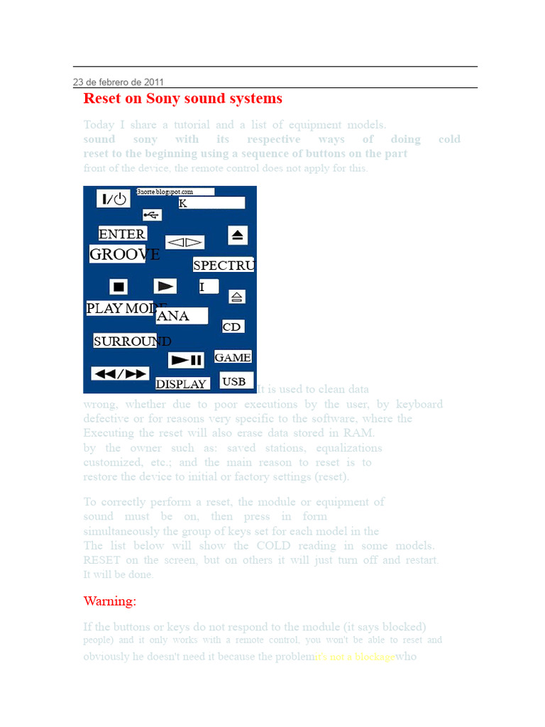 Reset On Sony Sound Systems | PDF | Consumer Electronics | Computer ...