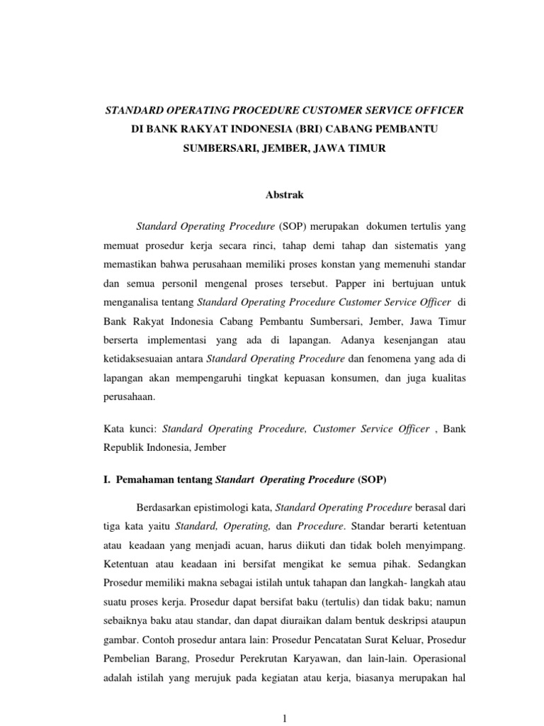 Tugas SOP Di BRI | PDF | Karier & Perkembangan | Bisnis