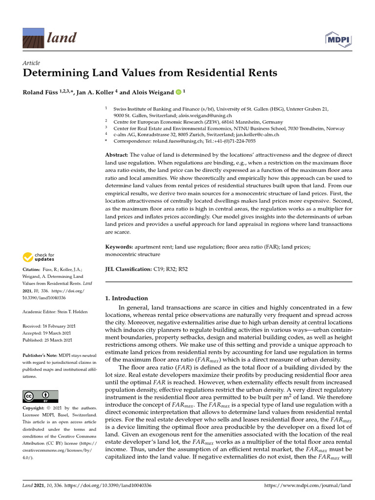 Determining Land Values From Residential Rents | PDF | Real Estate ...
