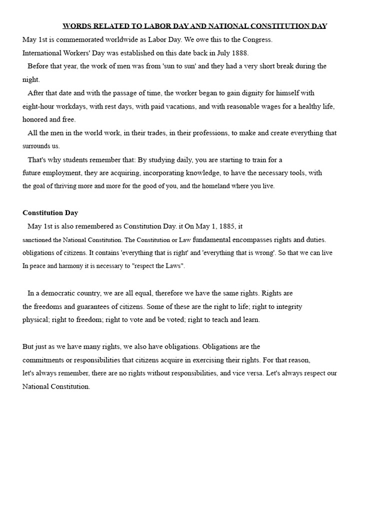WORDS REFERRING TO LABOR DAY AND NATIONAL CONSTITUTION DAY | PDF