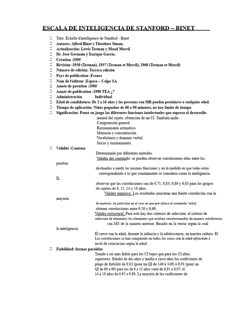 Escala de Inteligencia Stanford-Binet | PDF | Inteligencia | Aprendizaje