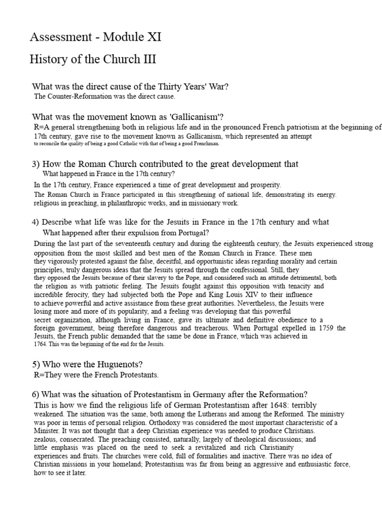 Assessment History of the Church III - Module XI.docx | PDF | Pope ...