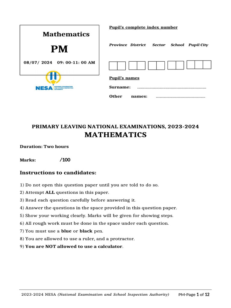 2024 Mathematics Primary P6 Past Paper NESA | PDF | Mathematics