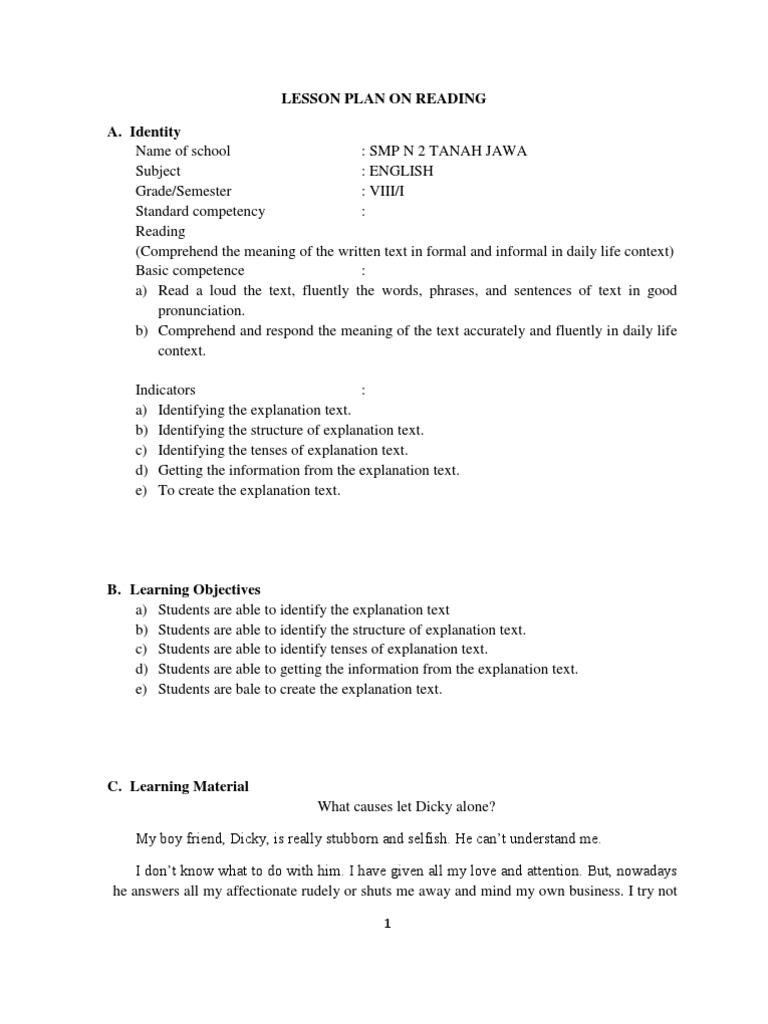 Lesson Plan On Reading | PDF | Foodborne Illness | Lesson Plan