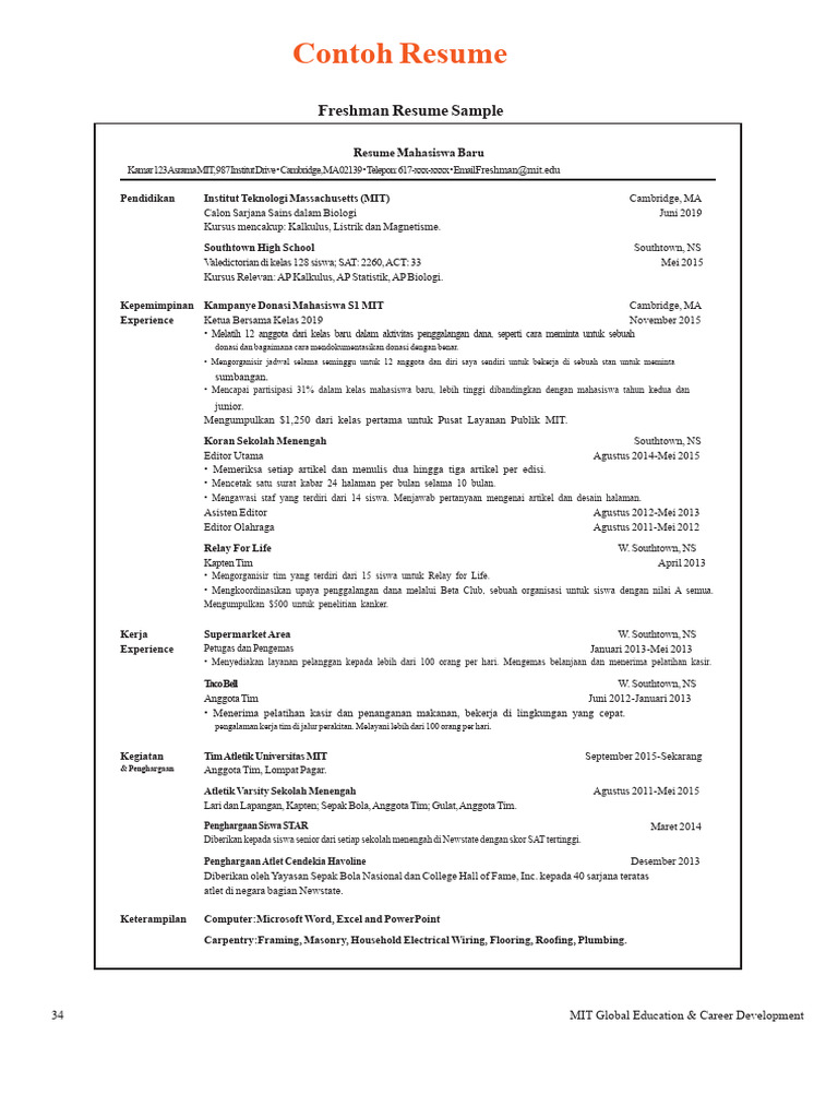 Contoh Resume Mahasiswa Baru MIT | PDF