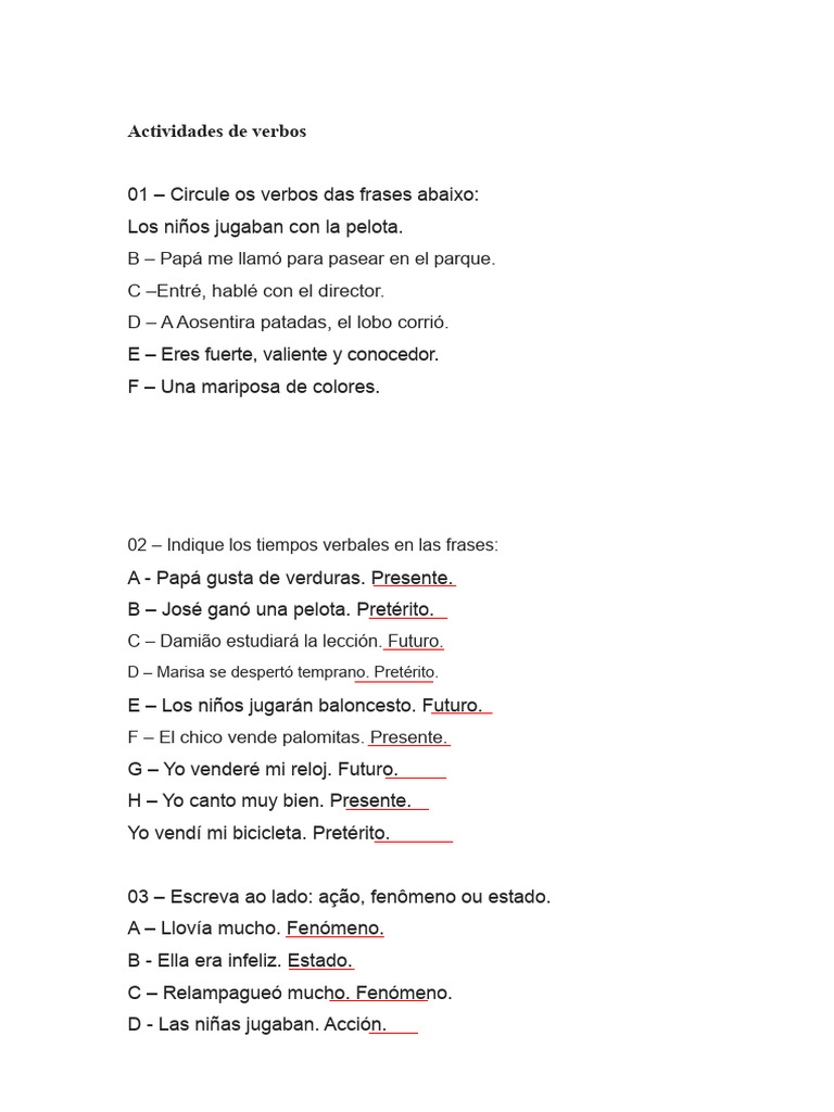 Actividades de verbos en español y portugués | PDF | Verbo | Semántica