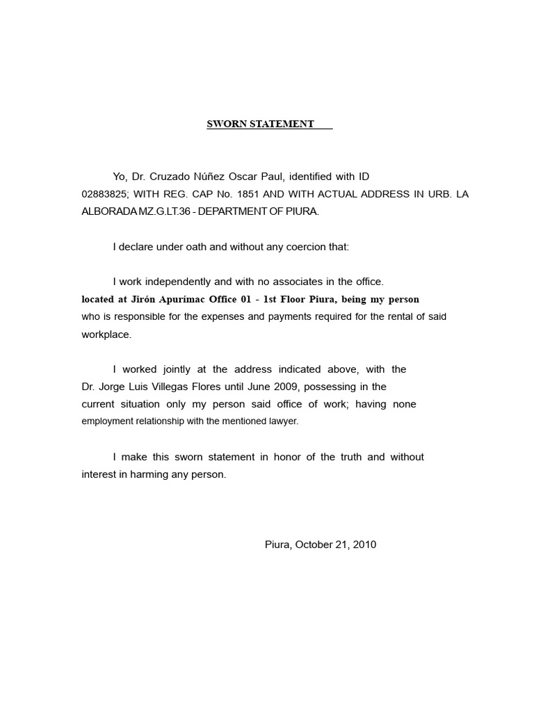 Sworn Statement of Dr. Cruzado Núñez | PDF