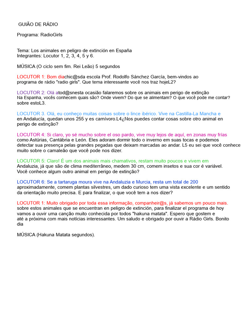 Roteiro de rádio escolar | PDF