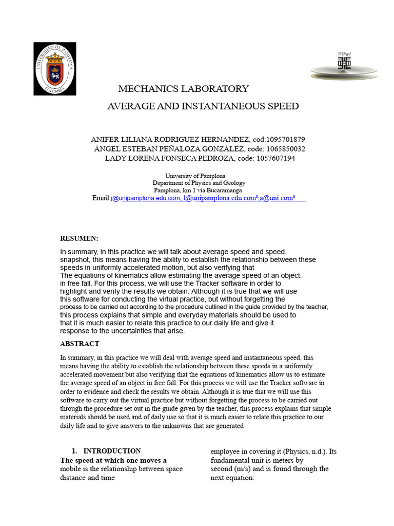 REPORT ON AVERAGE AND INSTANTANEOUS SPEED | PDF | Speed | Acceleration