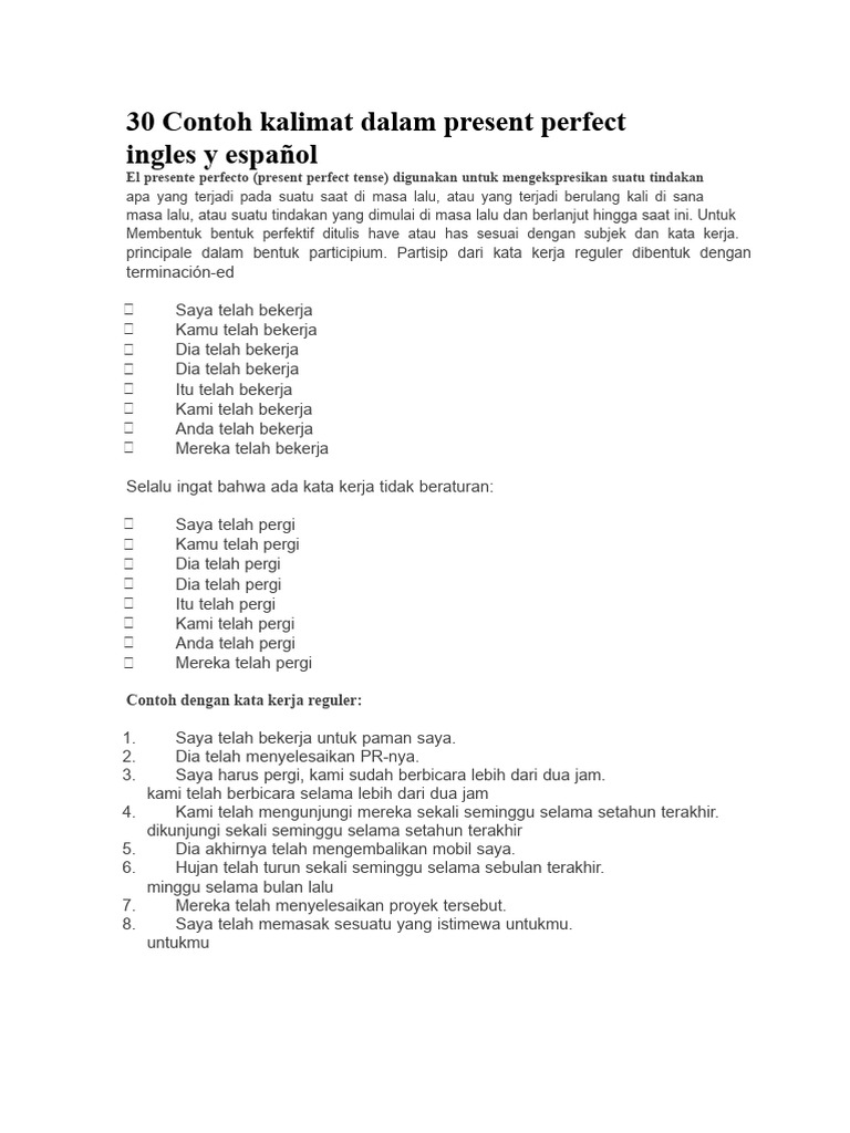 30 Contoh Kalimat Present Perfect | PDF