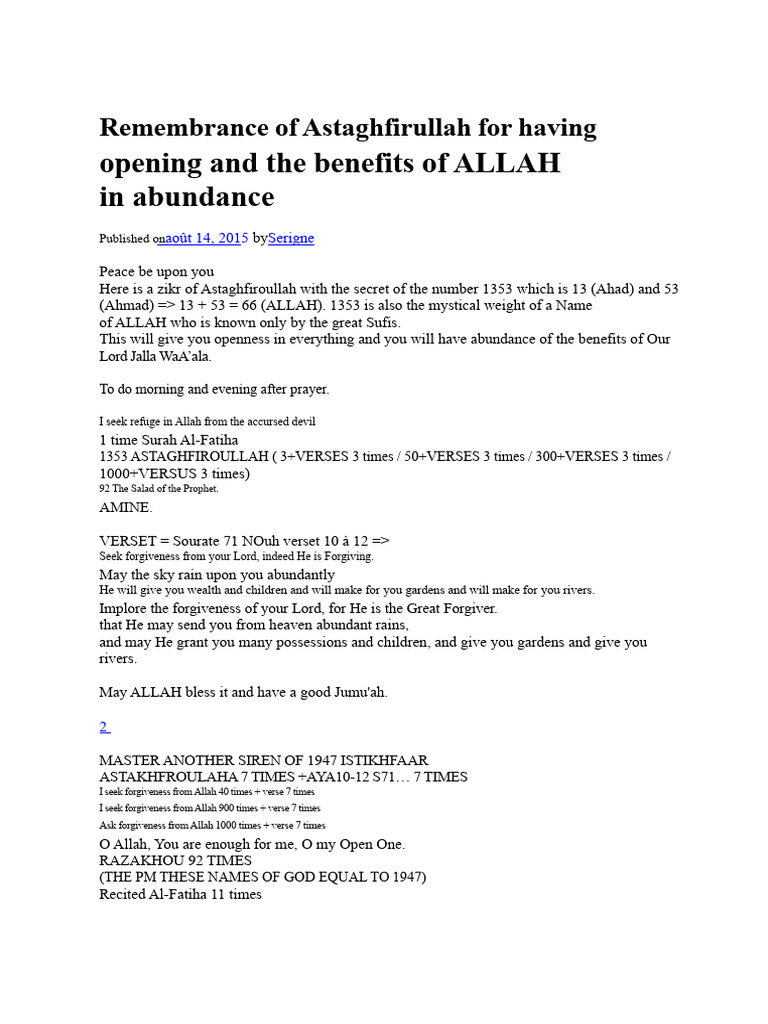 Zikr of Astaghfirullah for Abundance | PDF | Semitic Words And Phrases ...
