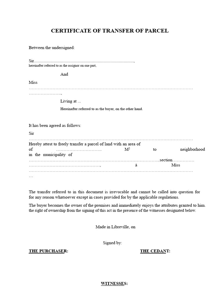 Land Parcel Transfer Certificate | PDF