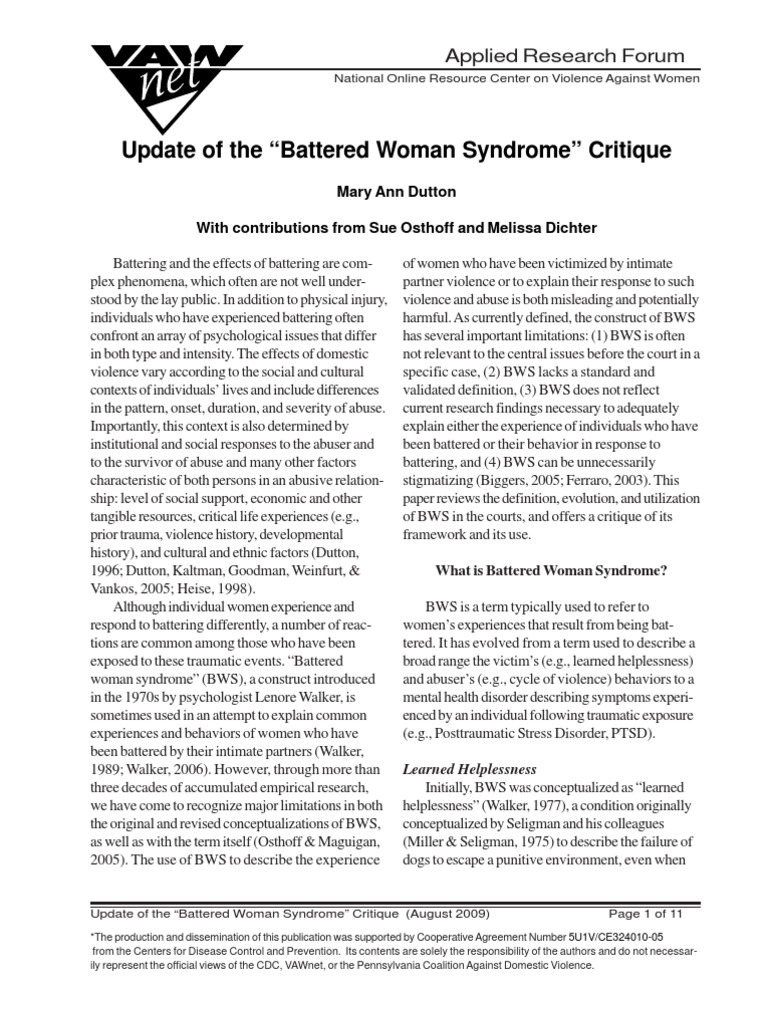 Battered Woman Sydrome : Battered Human Syndrome | Domestic Violence ...