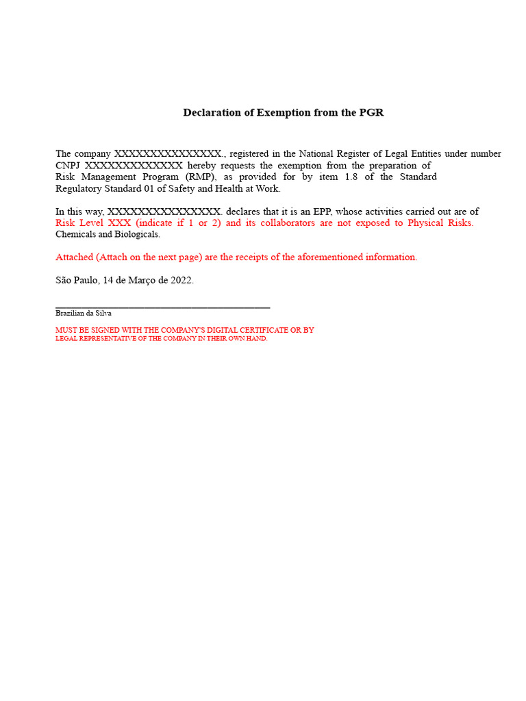 Model - PGR Waiver Declaration | PDF