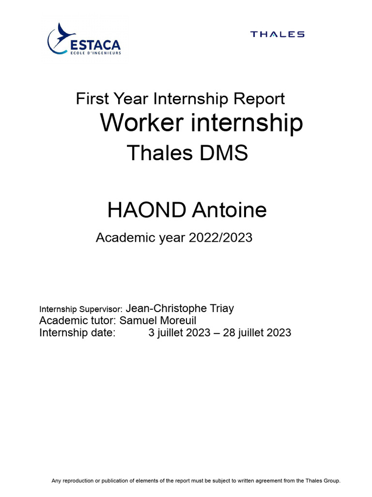 Thales DMS Internship Report 2023 | PDF | Adhesive | Anti Submarine Warfare