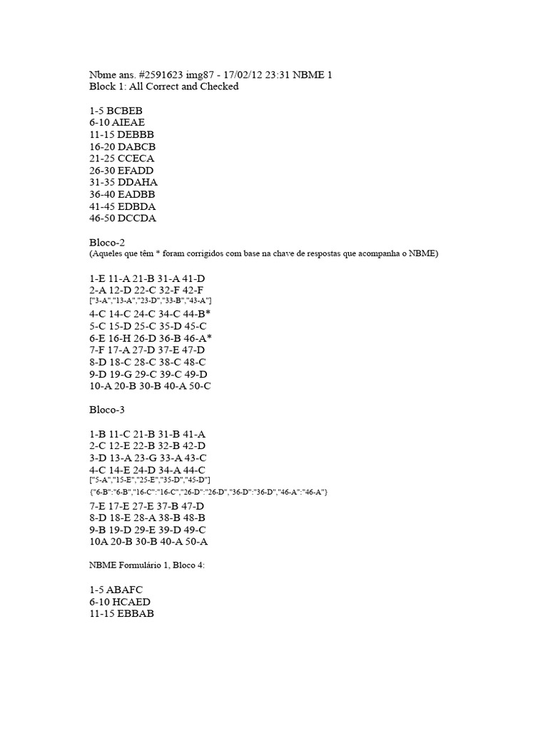 NBME Answer Key and Corrections | PDF