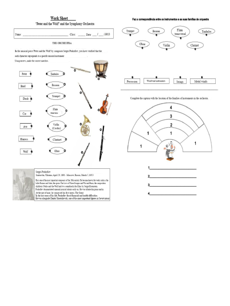 Work Sheet Pedro and The Wolf | PDF