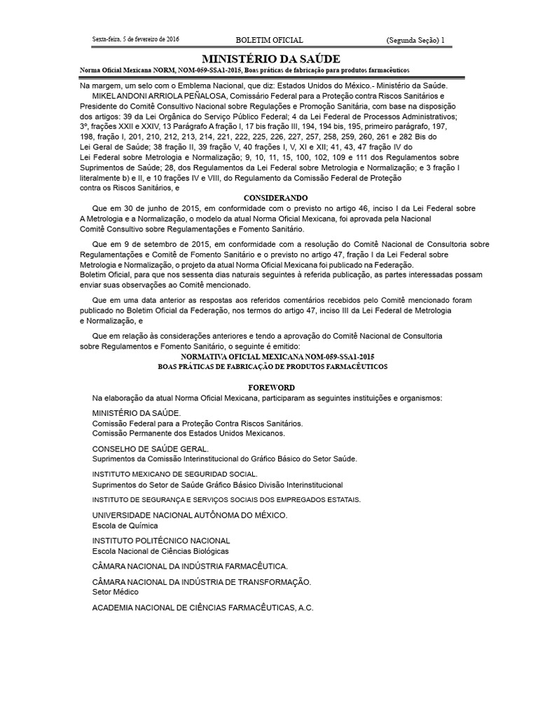 NOM-059-SSA1-2015 BPF Medicamentos_INGLÊS.docx | PDF | Qualidade (negócios) | Farmacêutico