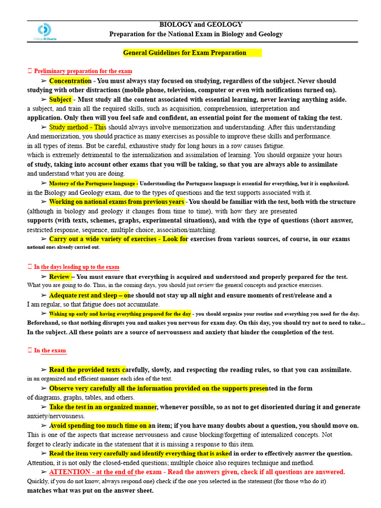Preparation For The National Exam in Biology and Geology 2223 - Teacher ...
