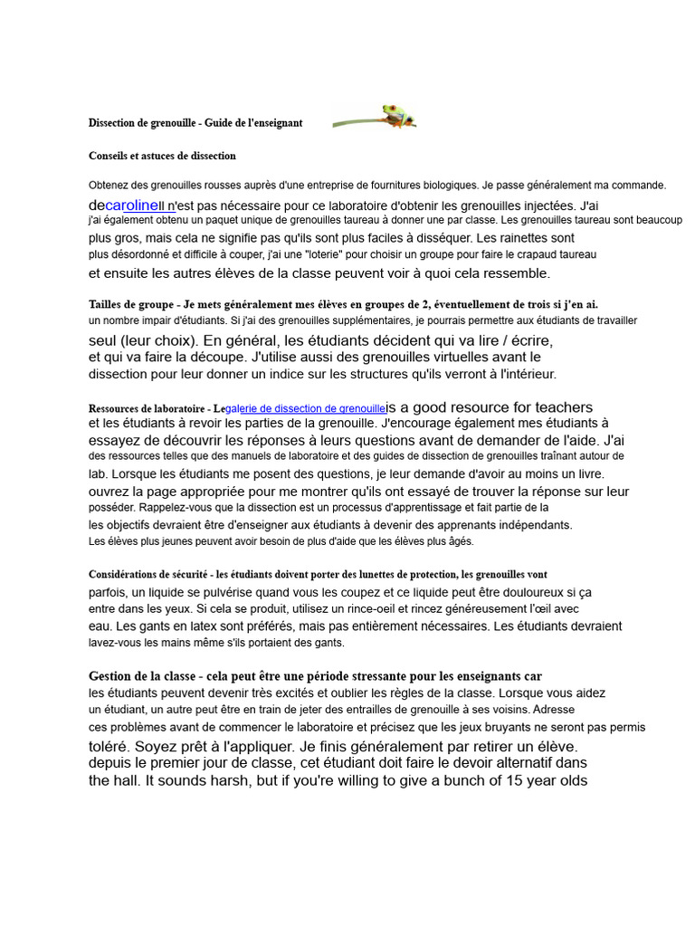 Guide de dissection de grenouille pour enseignants | PDF | Estomac ...