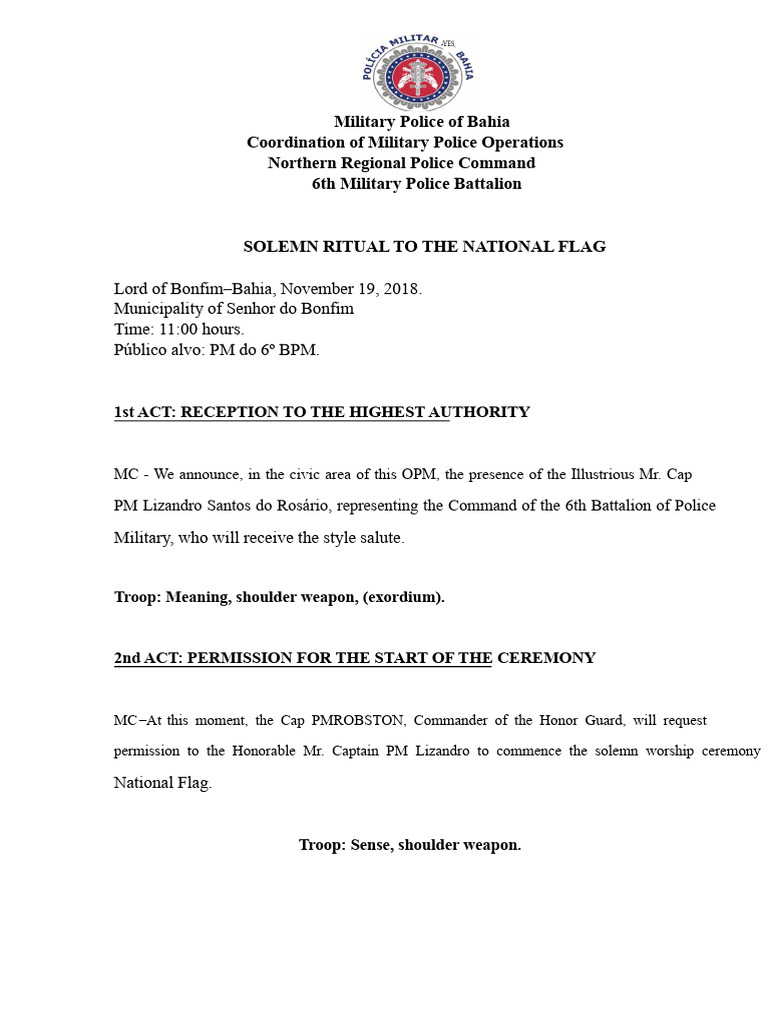 National Flag Ceremony by Bahia Military Police | PDF
