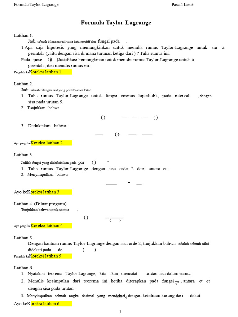 Rumus Taylor-Lagrange dan Latihan Matematis | PDF