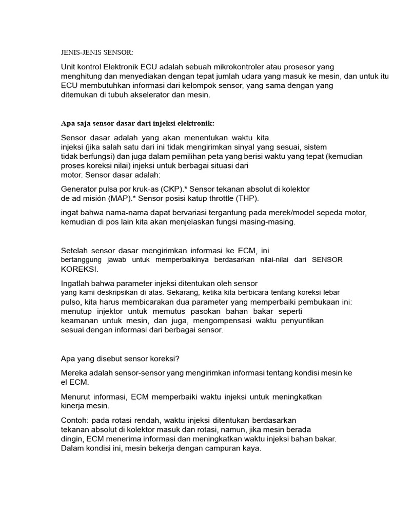 Jenis Sensor Injeksi Elektronik Motor | PDF