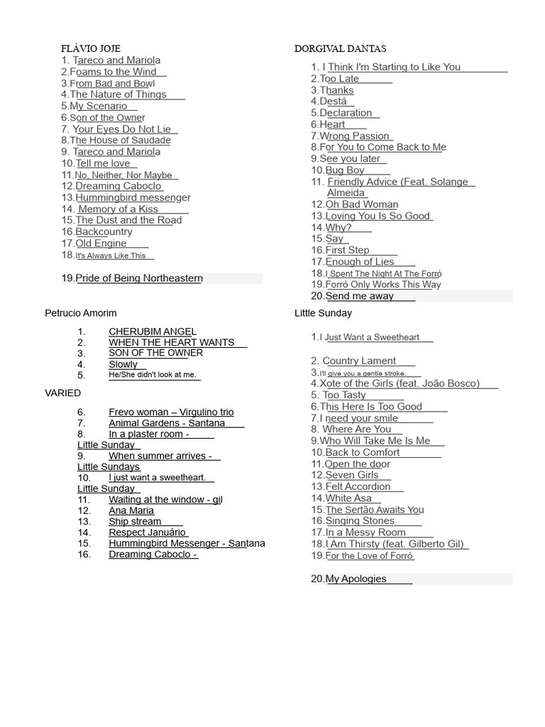 Wedding Setlist - Forró Pé de Serra | PDF