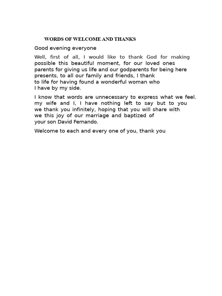 Words of Welcome and Gratitude | PDF