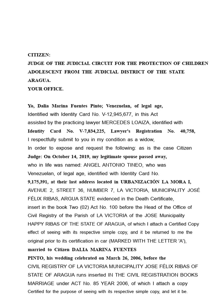 Judicial Authorization To Claim Assets of Minors and Declaration of ...