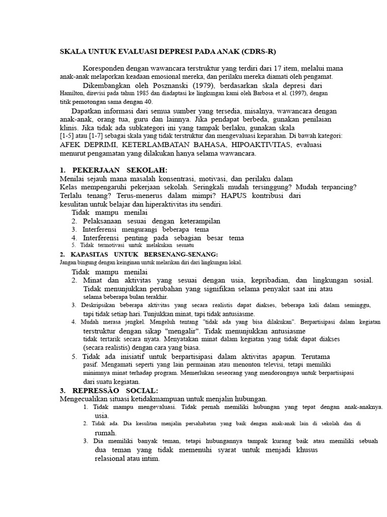 Evaluasi Depresi Anak dengan CDRS-R | PDF