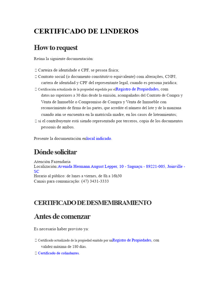 Cómo Solicitar Certificados de Linderos y Desmembramiento | PDF