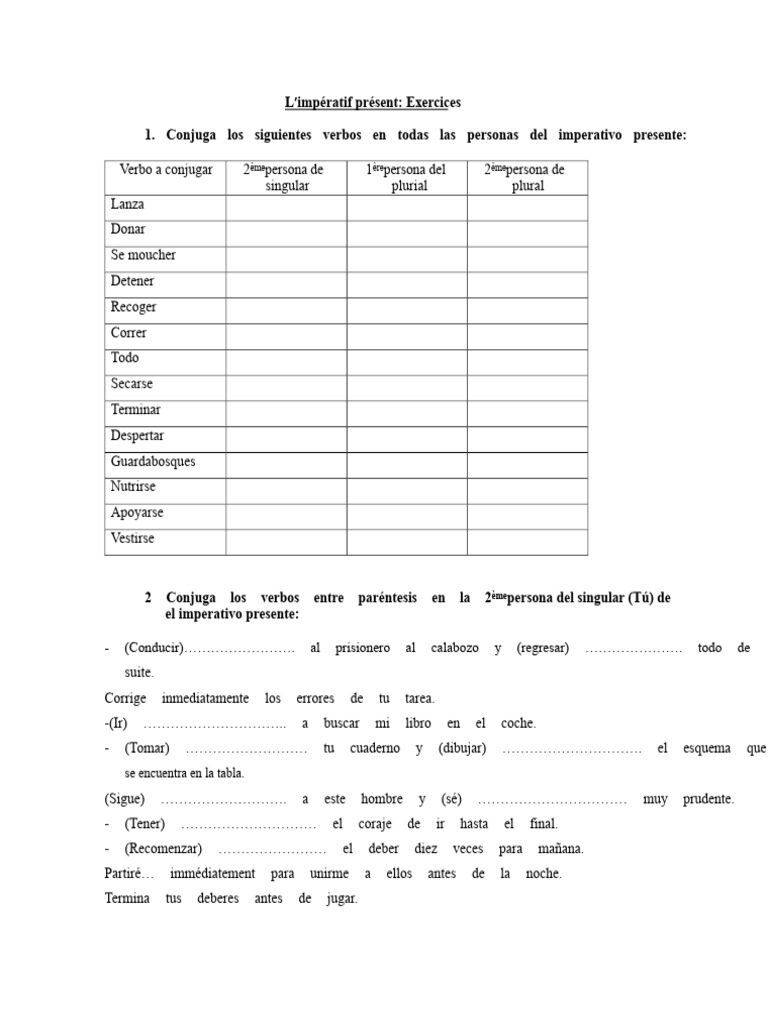 Ejercicios Imperativo 2 | PDF | Morfología Lingüística | Morfología