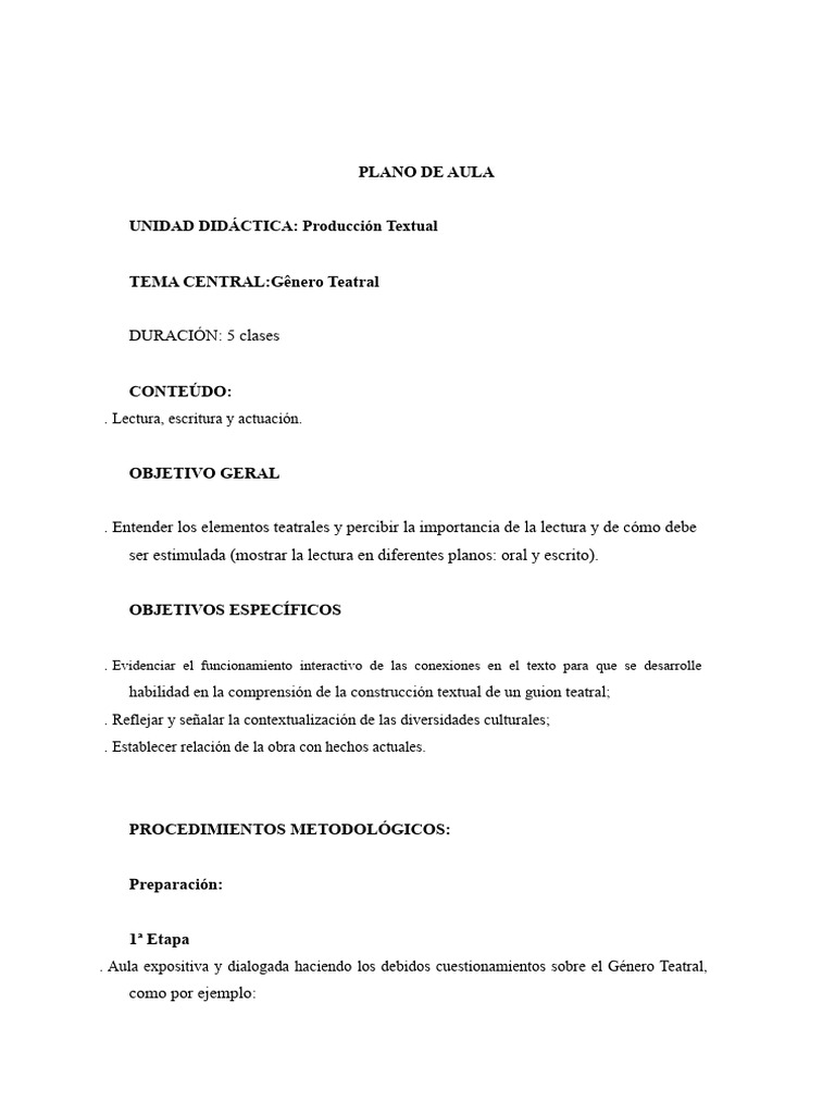 Plan de Clase Género Teatral | PDF | Romeo y Julieta | Teatro
