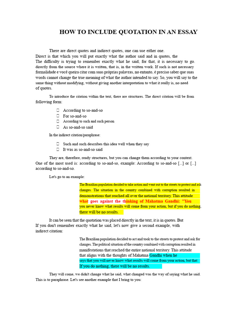 How to Include a Citation in an Essay | PDF