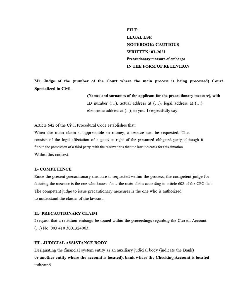Retention Embargo Request Template | PDF | Banks | Lawsuit