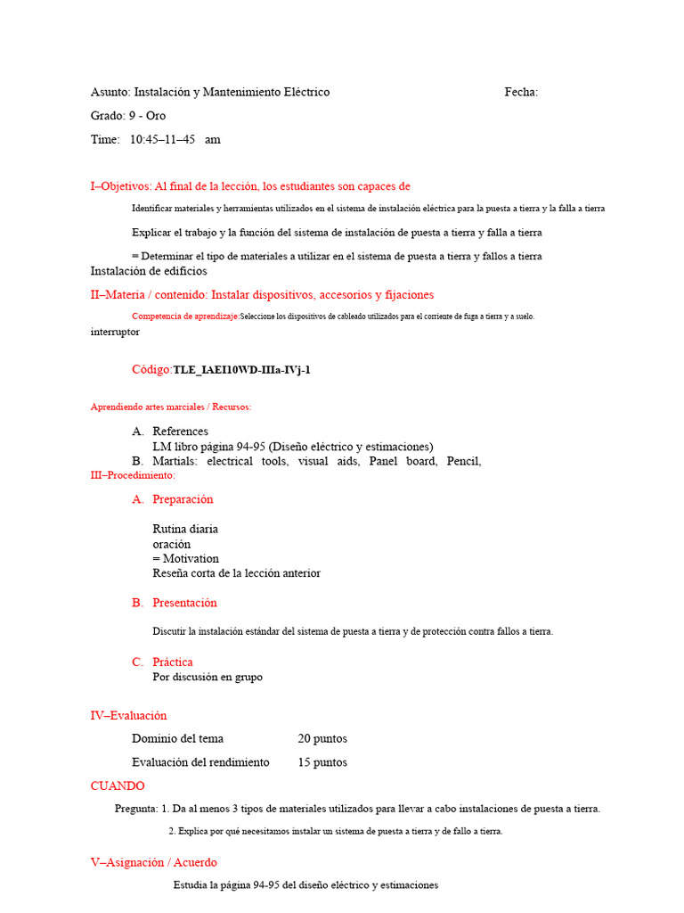 Plan de Lección Grado 9 | PDF