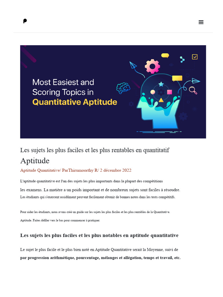 Sujets faciles en aptitude quantitative | PDF