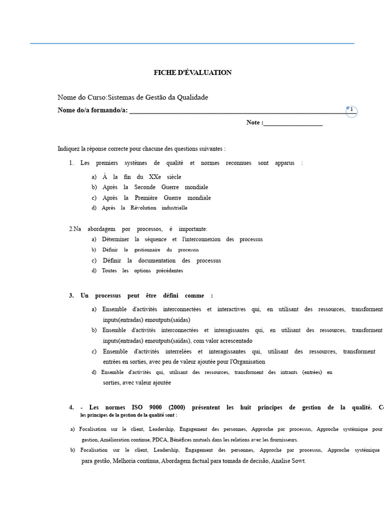 Évaluation des Systèmes de Qualité ISO | PDF | Management de la qualité ...