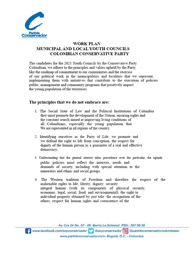 1 Work Plan Youth Council PCC | PDF | Conservatism | Colombia